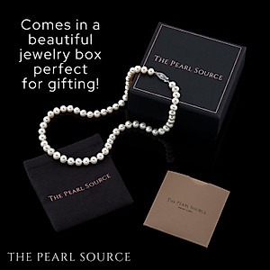 The Pearl Source Real Pearl Necklace for Women with AAA+ Quality Round White Freshwater Genuine Cultured Pearls | 14K Gold Clasp White Gold