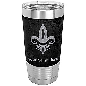 LaserGram 20oz Vacuum Insulated Tumbler Mug, Fleur de Lis, Personalized Engraving Included (Faux Leather, Black)