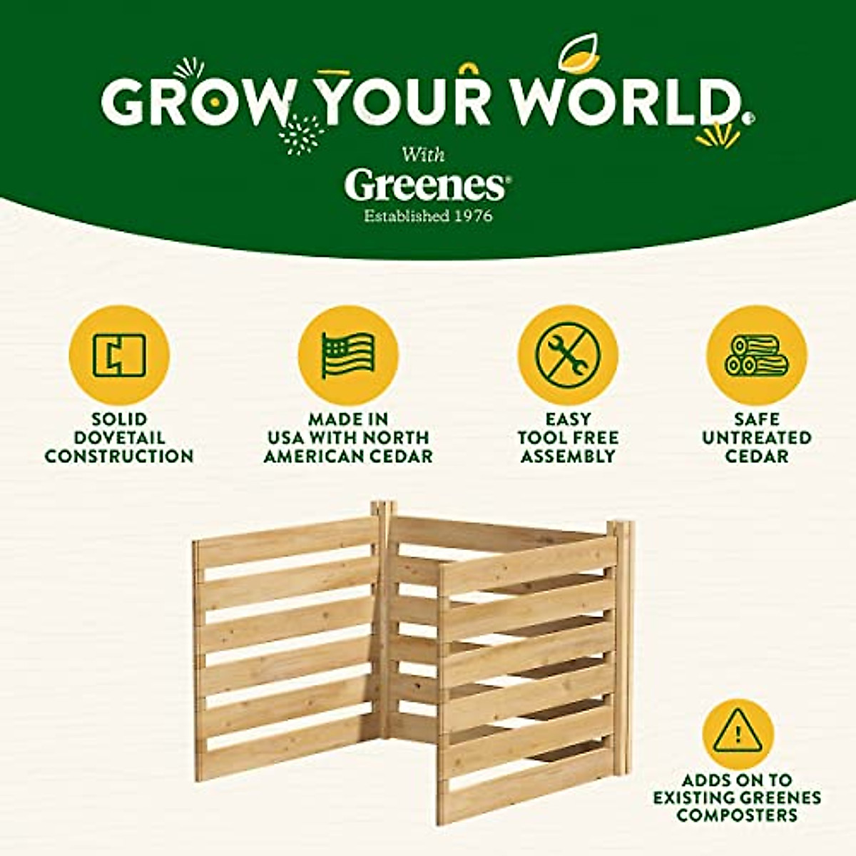 Greenes Fence Cedar Wood Composter Add-On Kit, 36" L x 36" W x 31" H / 173.92 gallons - Not Meant for Independent use; to be Added on to RCCOMP36 Composter Kit - Made in USA with North American Cedar