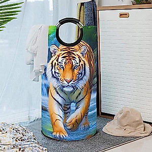 Dujiea 82L X-Large Laundry Basket Tall, Moonlight Tiger Collapsible Laundry Hampers with Aluminium Handles Big Clothes Basket Kids Laundry Bin Round Storage Basket for Dorm Room