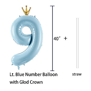 Gifloon Number 9 Balloon with Crown, Large number balloons 40 inch, 9th Birthday Party Decorations Supplies 9 Year Old Birthday Sign Decor, Blue