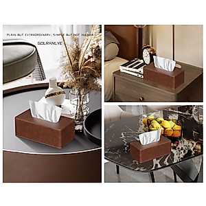 GOLRANLYE Tissue Box Cover Rectangular 9.8"(L) x 5.3"(W) x 4.3"(H) Refined Modern PU Leather Facial Tissue Dispenser Box Holder for Dresser Bathroom Decorative (Brown)