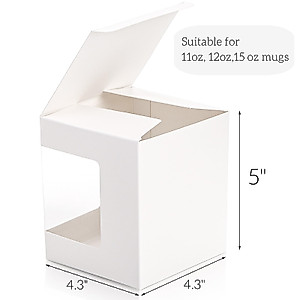 AVLA 50 Pack Gift Boxes for Sublimation Mugs, 4.3x4.3x5'' Small White Packaging Box, 12OZ 15OZ Transparent Cups Wrapping Box with Clear View Window, Cupcake Box Christmas Ornament Box for Wedding