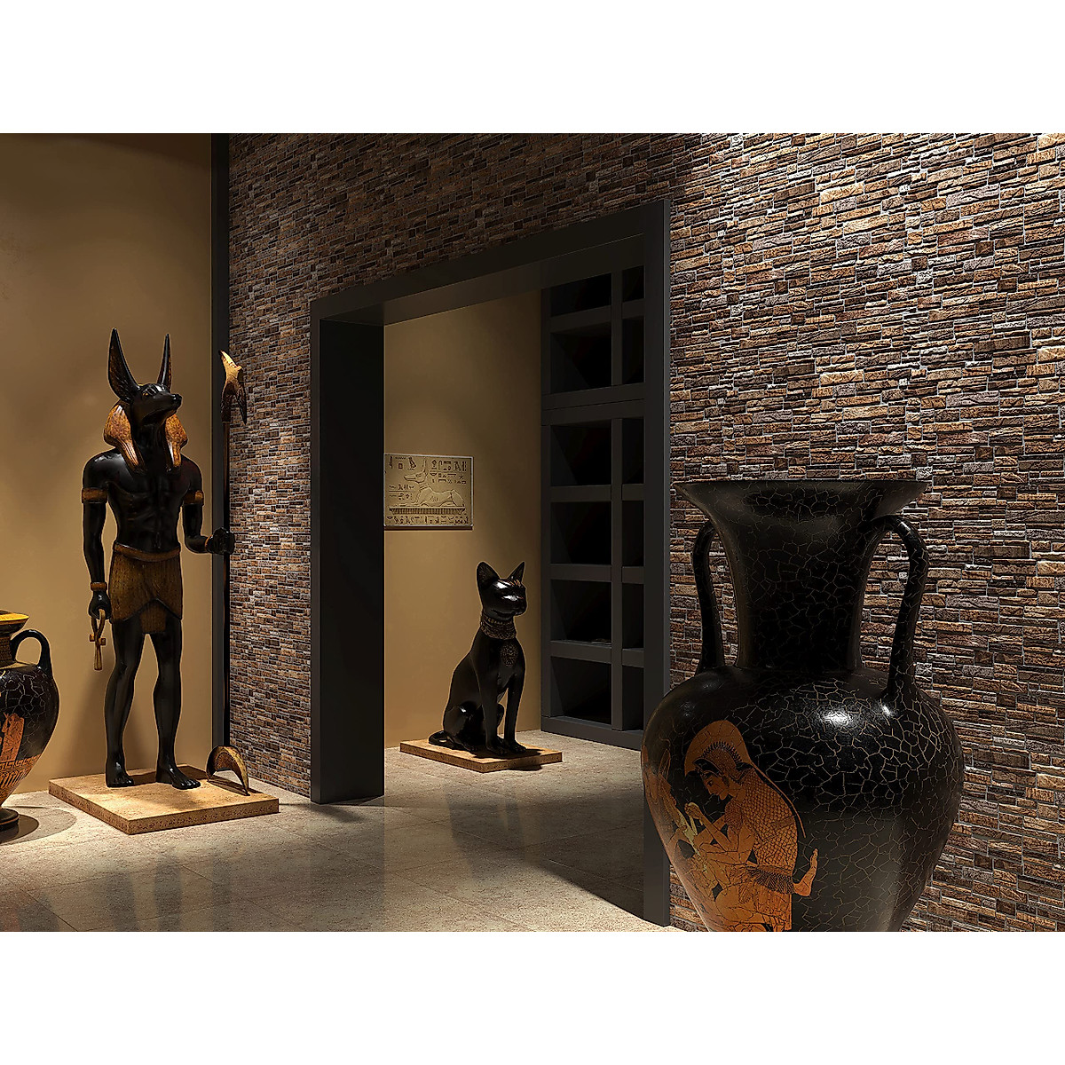 Sample for Display Purpose only. Retro-Art 3D Wall Panels, Stone Pebble in Beige Brown, PVC, 7" X 10", 001BF