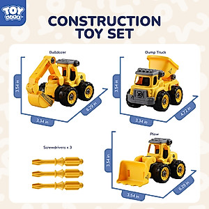 TOY Life Constructions Toys Vehicles Trucks Take Apart Toys Sandbox Toys Trucks Set Excavators Building Car Toys with Drills - Best Gifts Truck Toys for Boys Kids Toddlers 3 4 5 6 7 8 Years Old