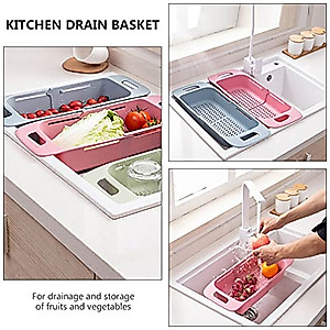 Cabilock Expandable Dish Drying Rack Adjustable Over The Sink Dish Drainer Utensil Silverware Fruit Storage Holder Basket for Home Kitchen Pink