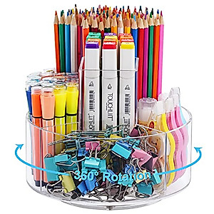 Marbrasse Acrylic Pen Holder, 360-degree Rotating Clear Pen Organizer for Desk, Desktop Stationery Organizer Caddy for Office School Home & Art Supplies (Acrylic Circle)