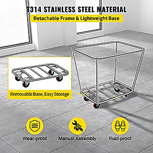 VEVOR Basket Truck, 10 Bushel Steel Canvas Laundry Basket, 3" Diameter Wheels Truck Cap Basket Canvas Laundry Cart Usually Used to Transport Clothes, Store Sundries Suitable for Hotel, Home, Hospital