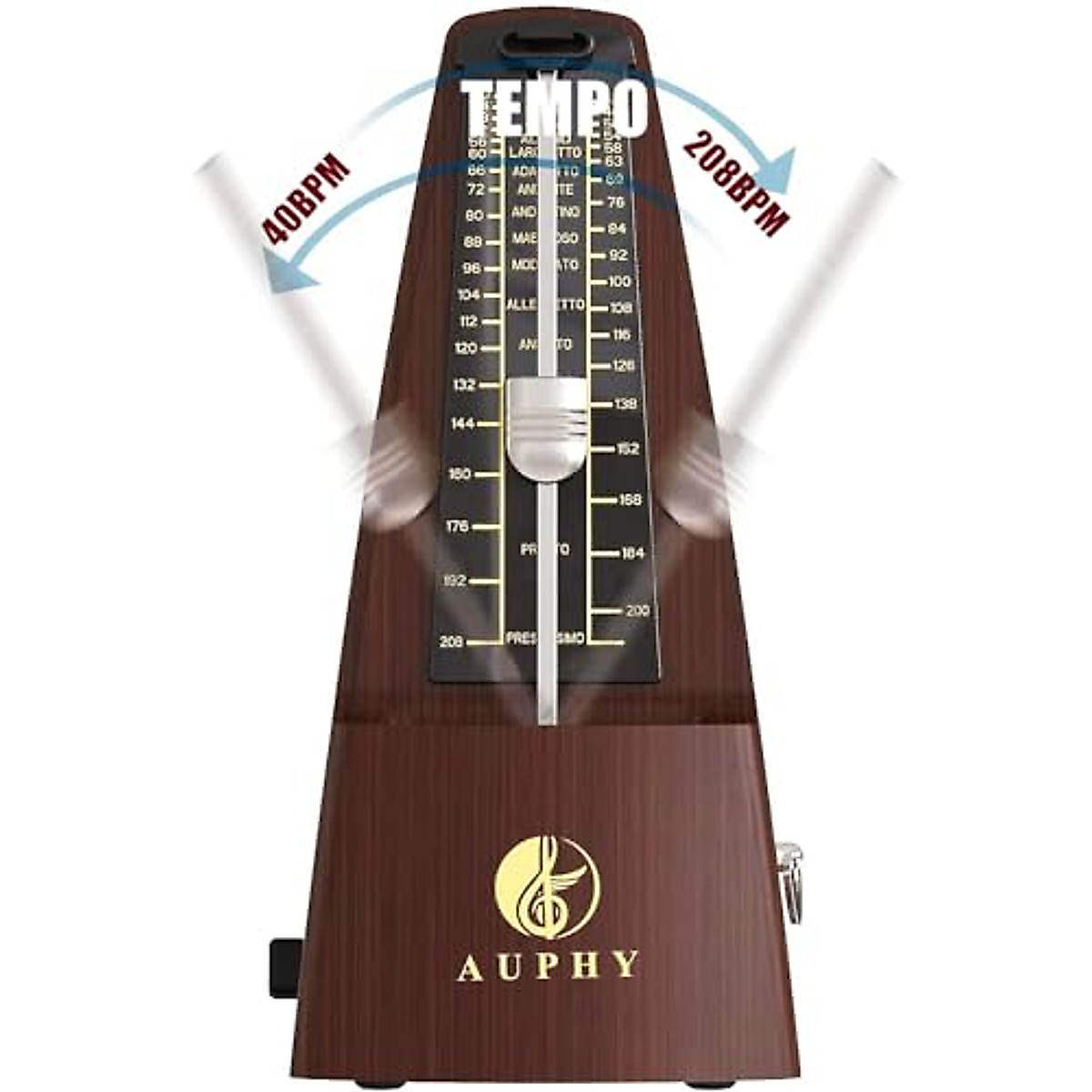 AUPHY Mechanical Metronome with Accent Bell, Classic Shape, Accurate Beat, Multiple Beat Modes, Suitable for Piano Guitar Drums Violin Saxophone etc（Wood Grain）