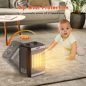 Faryuan Space Heater, Portable Electric Ceramic Heater, Small Space Heater with Thermostat, 2S Fast Heating, Overheating & Tip-Over Protection, 1500W Heater for Indoor Use, Office, Home