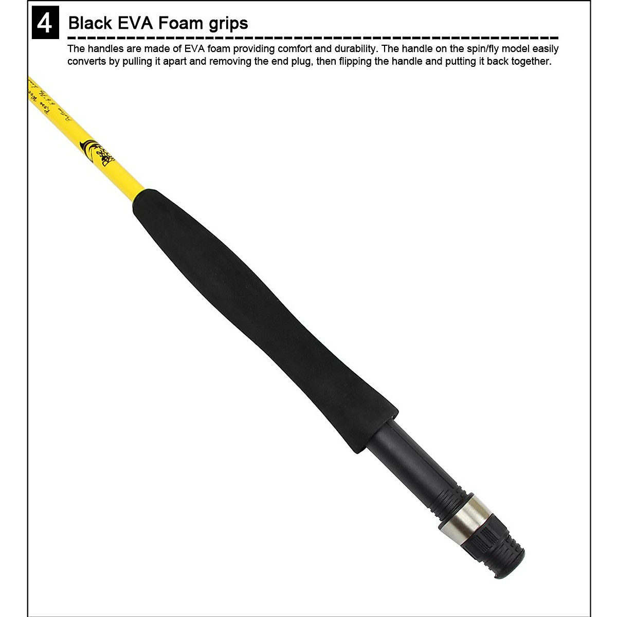 RoseWood Fly Fishing Rod 6' 6 Durable Fiberglass Blank Soft Travel Pack Fly Rod #3 Line Weight Protable Telescopic Fly Fishing