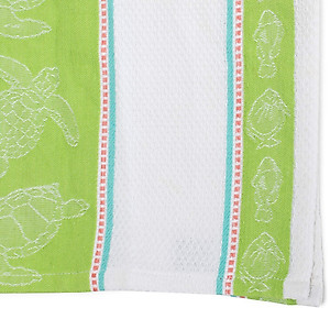 DII Design Imports Sea Turtle Jacquard Kitchen Towel Dishtowel. 18 X 28". 100% Cotton Hanging Loop Machine Wash