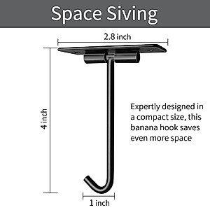 KINDREX 2 Pack Banana Hook Foldable Under Cabinet, Metal Banana Hanger to Keep Bananas Fresh, Banana Holder Folds Up with Magnets or Other Kitchen Items (Matte Black)
