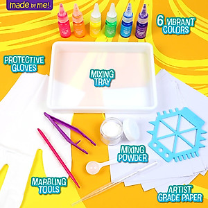 Made By Me Marbling Paint Studio, 25-Piece Marbling Kit for Kids, Make 10 Pour Paint Art Projects, Dip & Paint Marbling Arts & Crafts Kits for Kids, Less Mess Pour Paint for Ages 6, 7, 8 & 9, Fun Gift