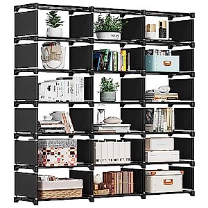 REIBII Bookshelf for Bedroom Book Shelf Organizer Bookcase Tall Book Case 18 Cube Storage Organizer Cube Shelf Black Cubby Storage Organizer Shelves for Bedroom Living Room Closet Office DIY
