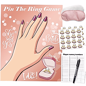 PARTYLOUD Bridal Shower Bachelorette Party Games, Pin the Ring on the Bride Game, Pin the Ring Game Bridal Shower Wedding Engagement Shower Games 32 Guests