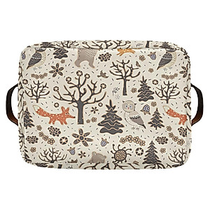 Forest Owls Bear Fox Squirrel Birds Storage Containers Foldable Large Storage Basket Storage Bins for Office Shelves Home, 1 Pack