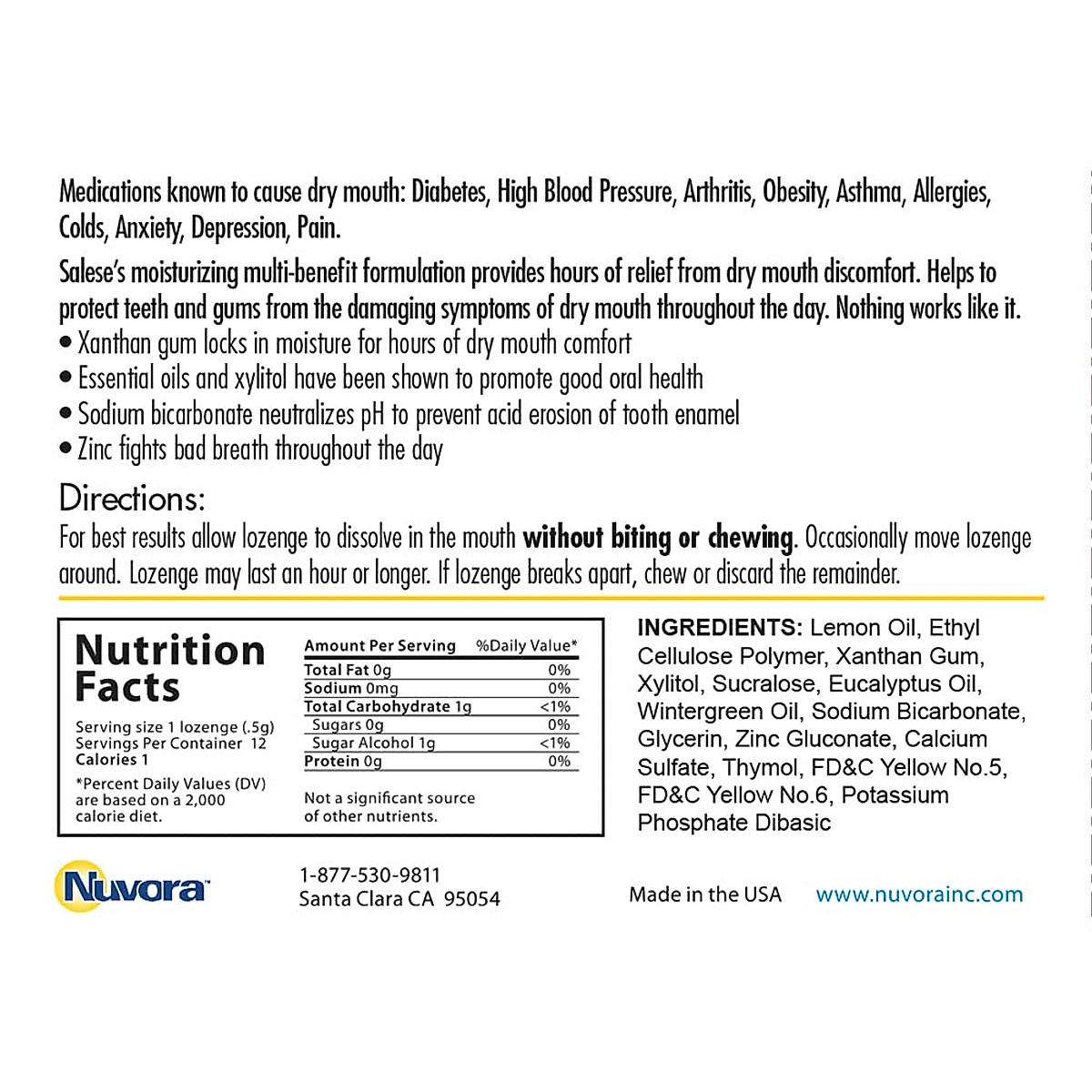 Salese Sensitive Dry Mouth Relief, Xylitol, Time Release, Oral Health Lozenges, Mild Lemon Flavor - 6 Pack