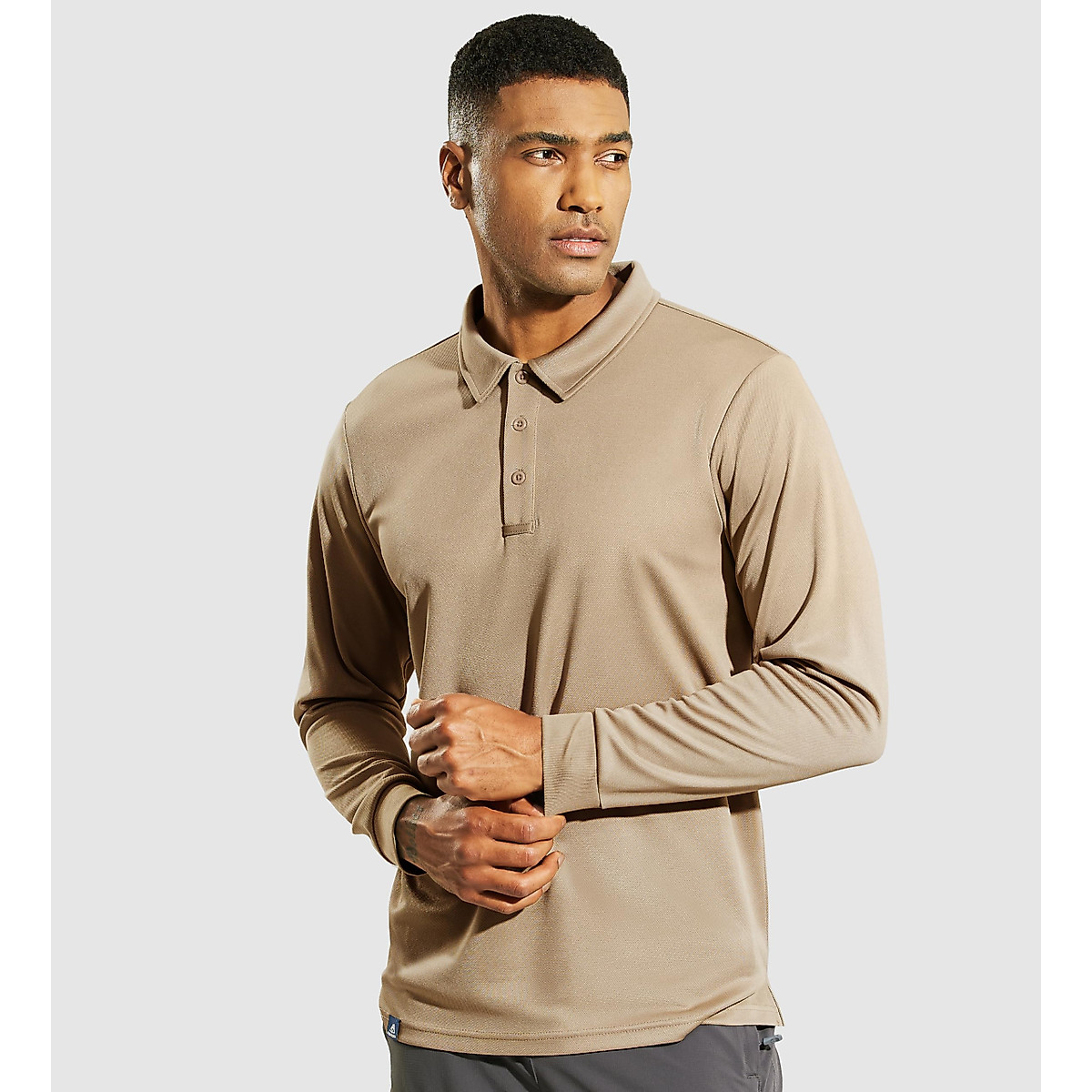 Haimont Mens Polo Shirts Golf Long Sleeve Lightweight Polyester Collared Tshirt Moisture Wicking Regular Fit, Khaki, XL