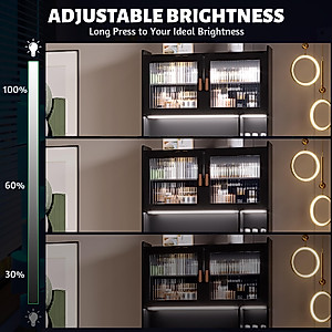 Vlsrka LED Home Office Desk with Hutch, 31.5 Inch Modern Computer Desk with Power Outlet, Wooden Bush Study Desk with Storage Drawers & Shelves (Matte Black)