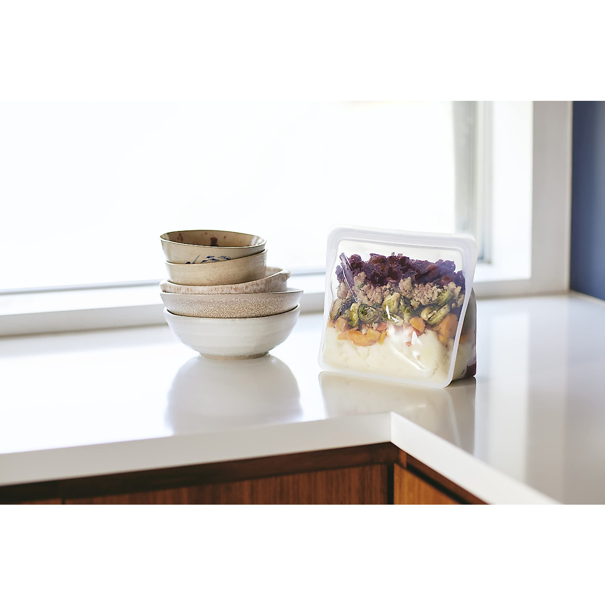 Stasher Reusable Silicone Storage Bags, Food Storage Containers, Microwave and Dishwasher Safe, Leak-free (Mini, Aqua) and (Sandwich, Aqua)