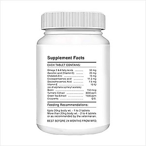 Drools Absolute Skin + Coat Tablet- Dog Supplement, 50 Piece for All Breed Sizes for Dogs Preservative-Free