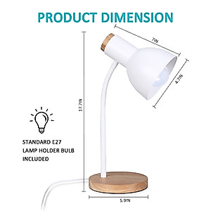 YEXIMEE LED Desk Lamp, Adjustable Modern Wood Goose Neck Table Lamp, Eye-Caring Study Desk Lamps for Bedroom, Study Room and Office (LED Bulb Included)