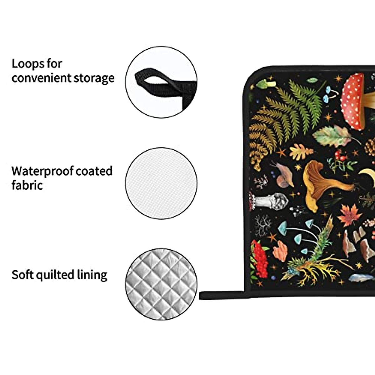 Mushroom Pot Holders Sets, Kitchen Potholders for Cooking Baking BBQ Grilling (2-Piece Sets)