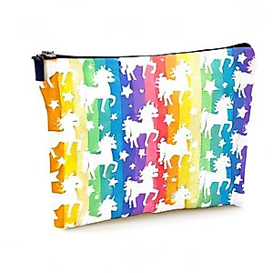 Givotin Cosmetic Bags for Women Cute Makeup Bag for Purse Canvas Travel Toiletry Bag Funny Zipper Pouch-Rainbow Unicorn Makeup Bags