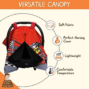 Dear Baby Gear Car Seat Canopy - Premium Infant Car Seat Cover for Maximum Protection and Style - Breathable - Car Seat Canopy for Boys/Girls - Race Car Print/Black Smooth, 40" x 30"