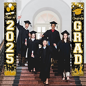 Class of 2023 Graduation Party Decorations Black and Gold Congrats GRAD Porch Sign Banner for High School and College Graduation Party Decoration(Gold)
