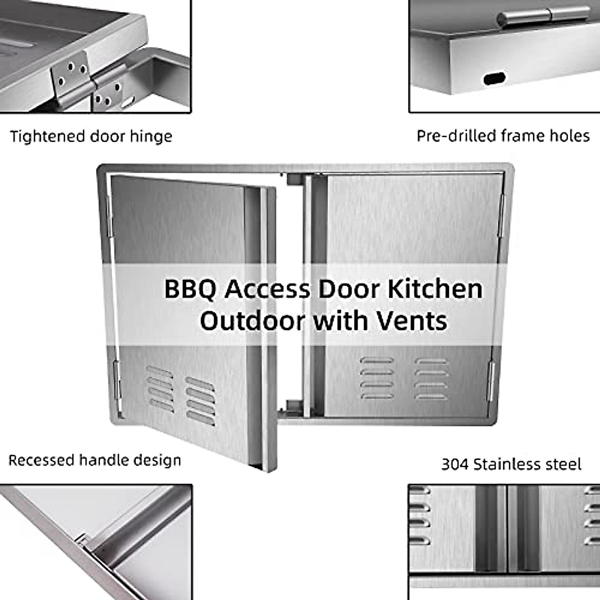 Marada Outdoor Kitchen Doors,304 Stainless Steel Access BBQ Doors with Vents All Brushed Stainless Steel Flush Mount Double Wall Door for BBQ Island & Grill,Outdoor Kitchen(31'" W x 24" H)