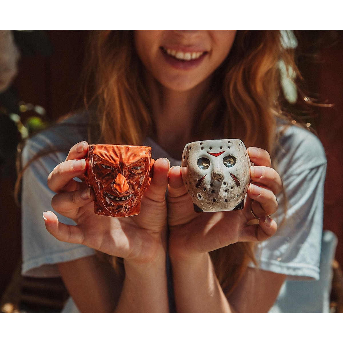 Freddy vs. Jason Faces Sculpted Ceramic Mini Mugs, Set of 2 | BPA-Free Small Coffee Cups For Espresso, Caffeine, Beverage | Home & Kitchen Essentials | Horror Movie Collectible | Each Holds 4 Ounces
