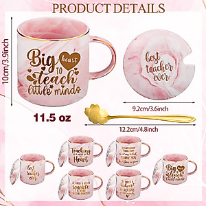 Irenare Set of 6 Teachers Gifts 11.5 oz Pink Teacher Appreciation Mug Marble Ceramic Teacher Coffee Mug Best Teacher Gifts for Daycare Teachers Birthday Women Gifts with Lid and Spoon