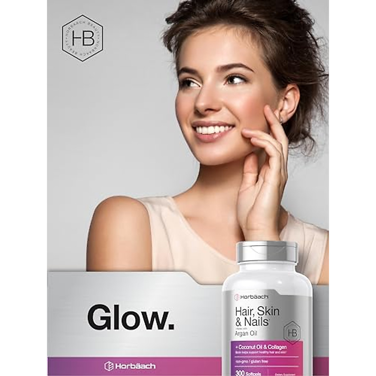 Horbäach Hair Skin and Nails Vitamins | 300 Softgels | with Biotin and Collagen | Infused with Argan Oil and Coconut Oil | Non-GMO, Gluten Free Supplement