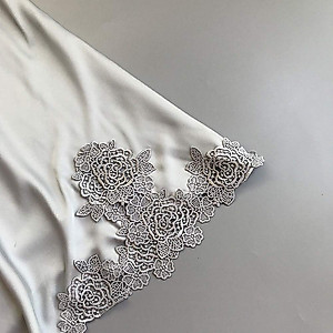 Aniywn Women Babydoll Nightgown Chemises Lace Lingerie Sleepwear Sexy V-Neck Full Slip Sleepdress Spaghetti Strap Nightdress Silver