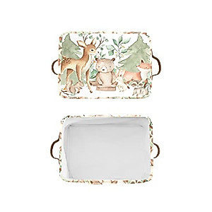 Cute Woodland Animals Personalized Storage Bins Basket Cubic Organizer with Durable Handle for Shelves Wardrobe Nursery Toy 1 Pack