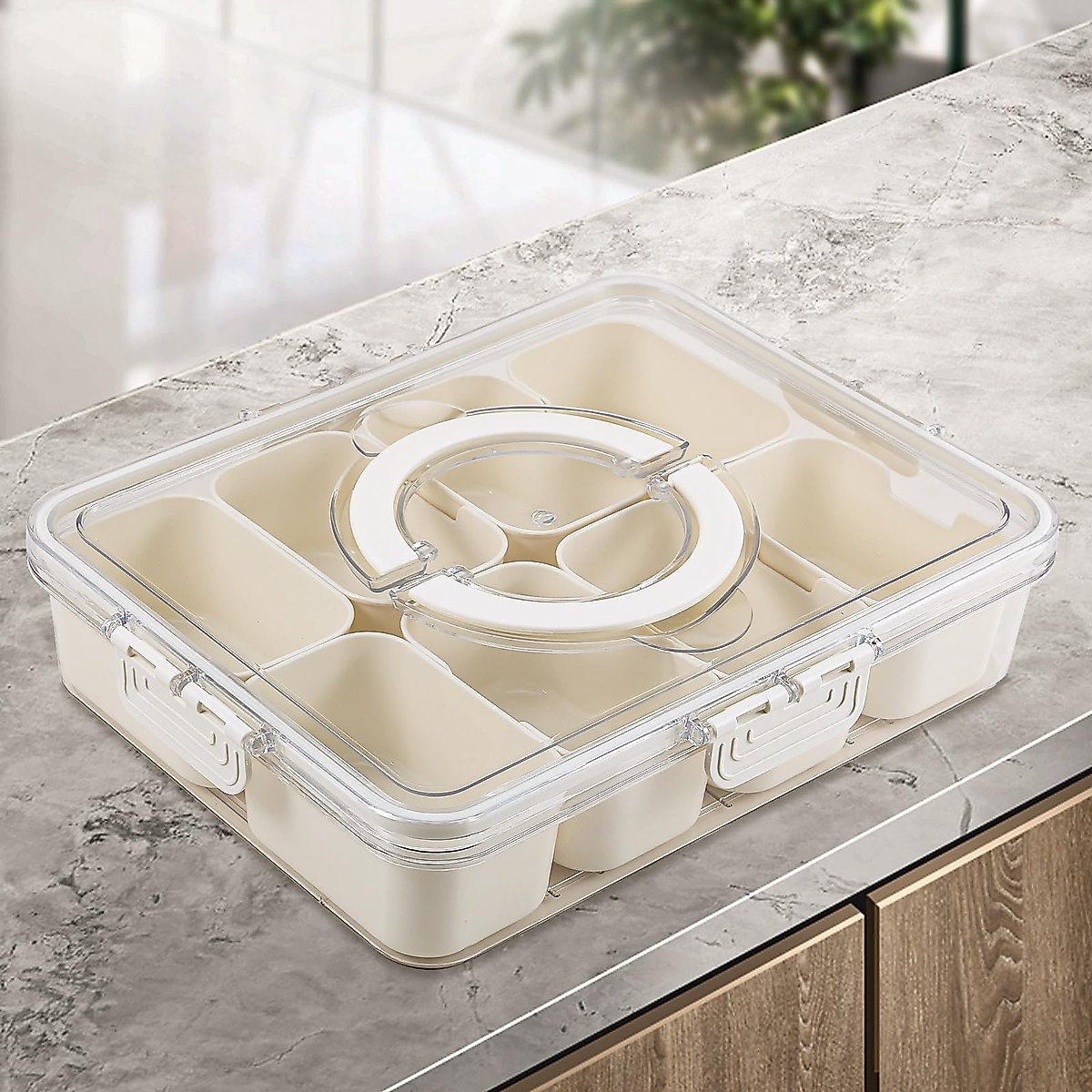 Uideyvi 2PCS Divided Serving box With Lid and Handle, Snack Containers With Dividers and Lids, Candy, Spices, Fruits (With 10 Fruit Forks), Snacks Storage Containers, Convenient to Carry Out.