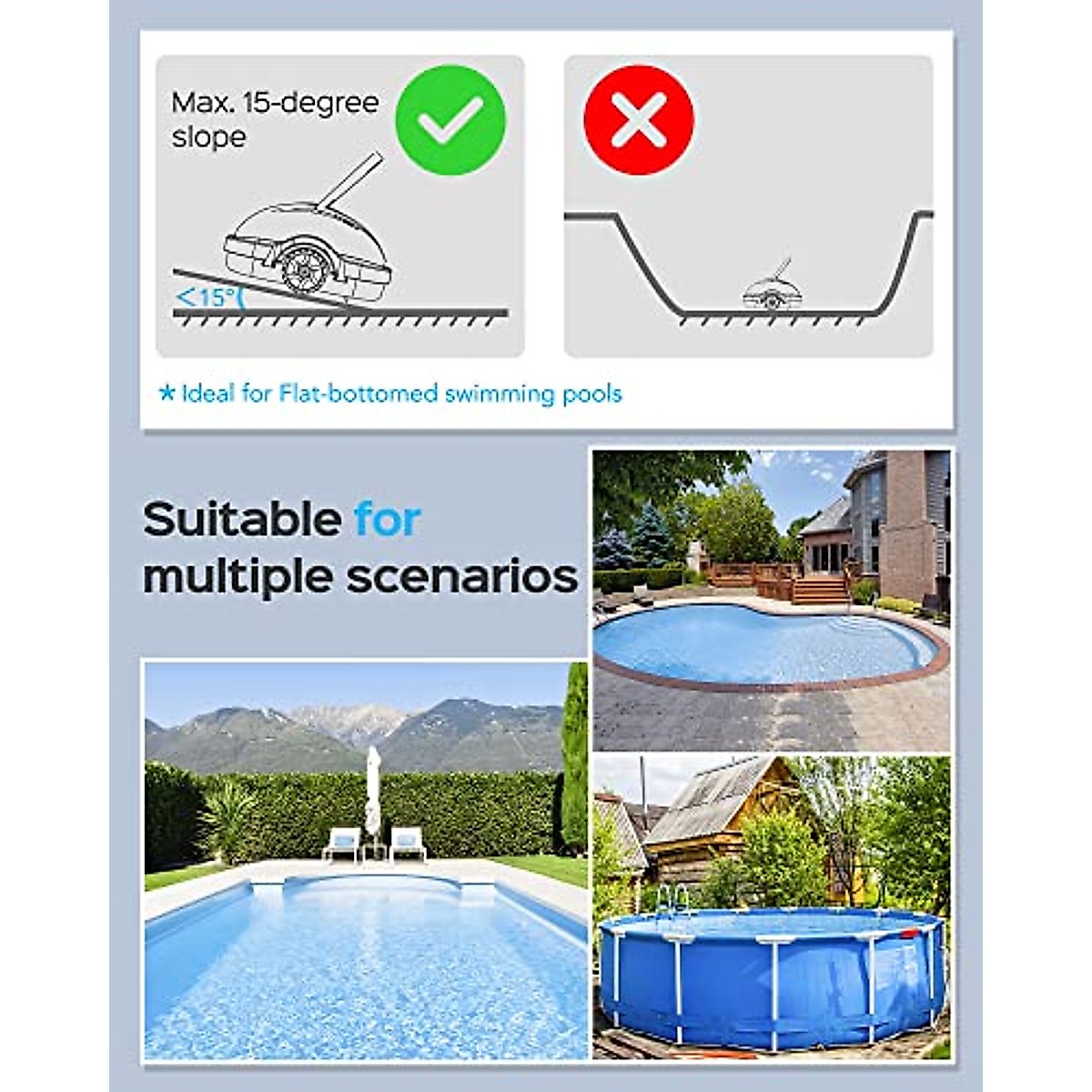 WYBOT Cordless Pool Vacuum, Robotic Pool Cleaner, with Updated Battery Up to 100Mins Runtime, Strong Suction, IPX8 Waterproof, Automatic Vacuum for Above Flat Bottomed Pools Up to 861 Sq.Ft