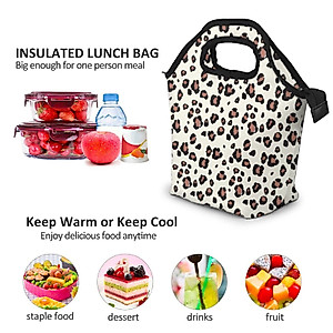 Gocerktr Beige with leopard Thermal Lunch Bag for Women Men Reusable Lunch Box Waterproof Tote Bag Lunch Container Cooler Bag Work/Travel/Picnic…