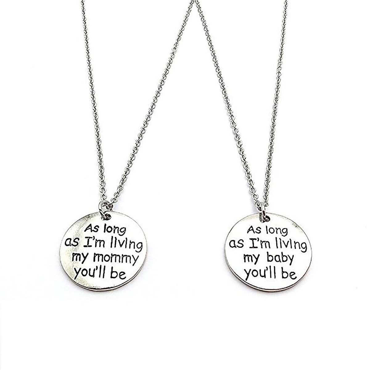 Mother Daughter Gift Key chain Set Mother Daughter Love Circular Tag Necklace Key Chain as long as I'm living Jewlery (Necklace Set(2pcs))
