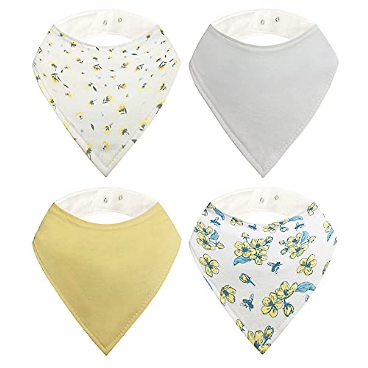 MODERN BABY 4 Pack Bandana Bibs for Girls Absorbent Drooler Baby Bibs, Yellow