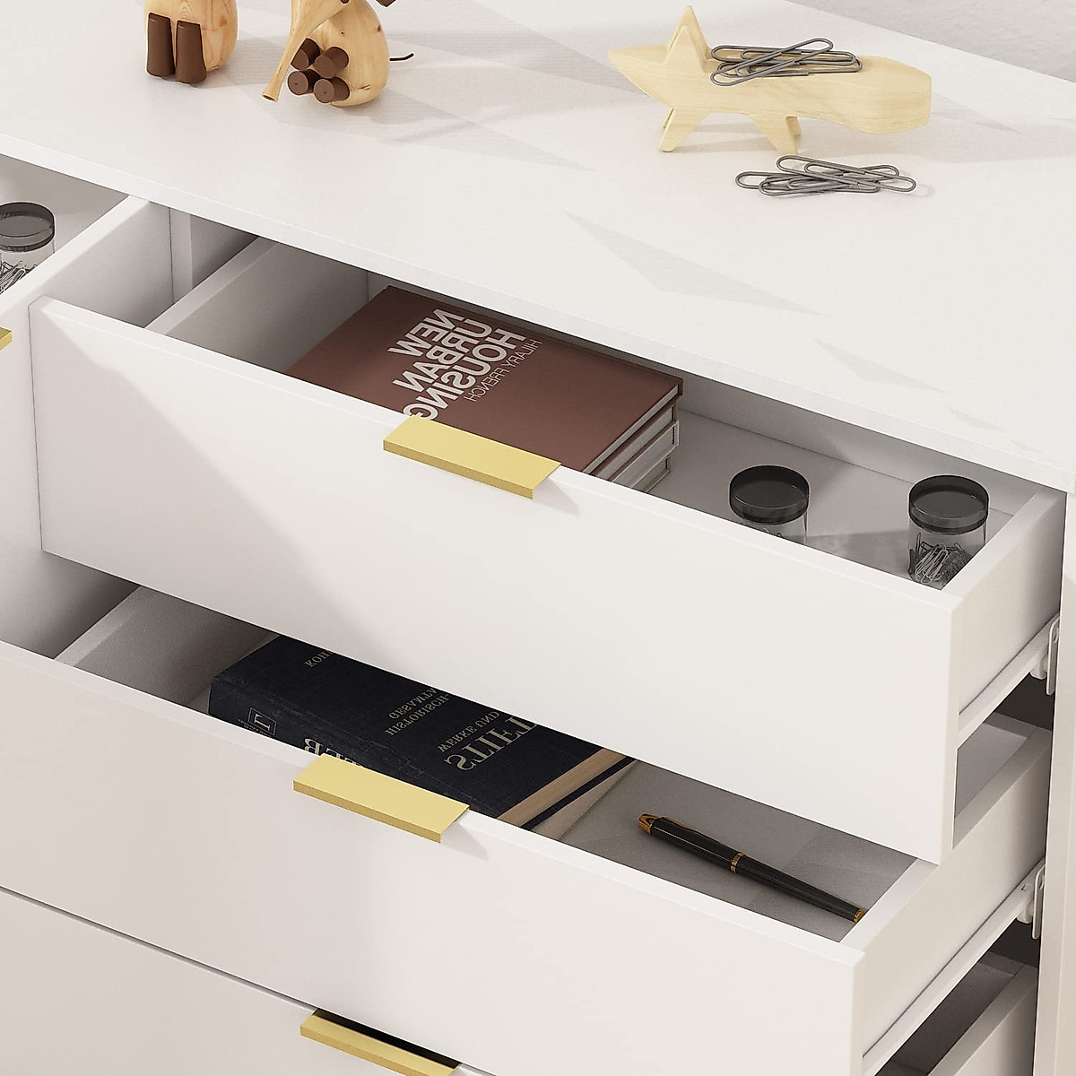 AIEGLE Sideboard Buffet Cabinet with Storage, Wood Coffee Bar Cabinet, 63" Kitchen Cabinet with 3 Drawers & 2 Doors, Kitchen Buffet Cabinet Cupboard with Gold Metal Legs, White