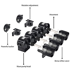 Upettools Wavemaker Aquarium Circulation Pump, Aquarium Controllable Submersible Circulation Powerhead Powerful Suction Cup 4-Head Pump for Freshwater & Saltwater 48000L/H