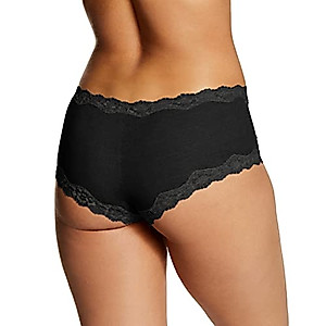 Maidenform Women's Underwear, Low-Rise Cheeky, Scalloped Lace Hipster Panty, 3-Pack, Black/Navy Black/Black Rum Raisin