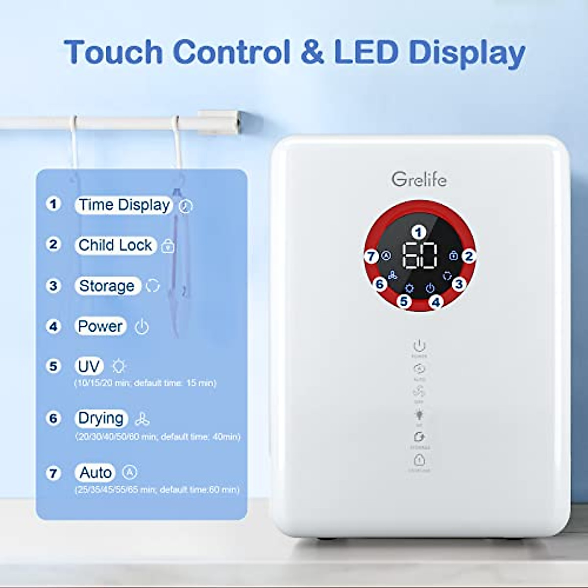 Grelife UV Sterilizer and Dryer for Baby Bottles, 18L Bottle Sterilizer and Dryer with Touch Screen Control & Auto-Off Safety for Toys/Clothes/Beauty Tools/Tableware/Phone/Home Office Items