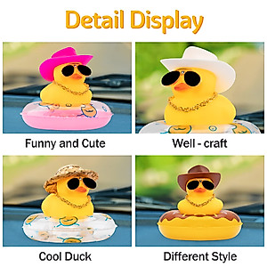 wonuu Swim Ring Rubber Ducks with Mini Diamond Glasses Hat Necklace for Cars Dashboard Decorations Car Accessories Toy Duck Car Ornament