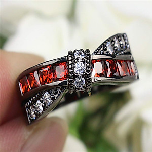 LOVERSRING Two Rings His and Hers Couple Ring Bridal Set His Hers Women Black Gold Filled Red Cz Man Tungsten Carbide Wedding Ring Band Set