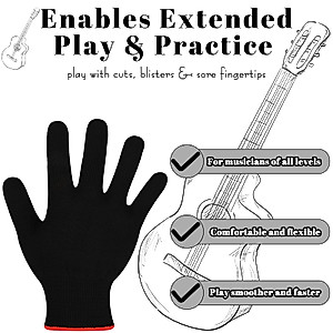 Jiuguva Practice Glove 4 Pieces Guard Guitar Gloves Black Bass Glove for Men Women Musicians Guitar Players Finger Hand Protector Instrument Accessories, Medium