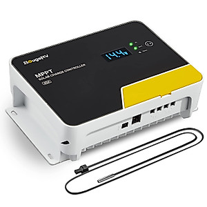 BougeRV MPPT Solar Charge Controller 40A, with Remote APP Control, Backlit LCD Display, Temperature Sensor, 12V/24V/36V/48V Battery Regulator, for LiFePO4, SLD, AGM, FLD, Gel Battery, Negative Ground